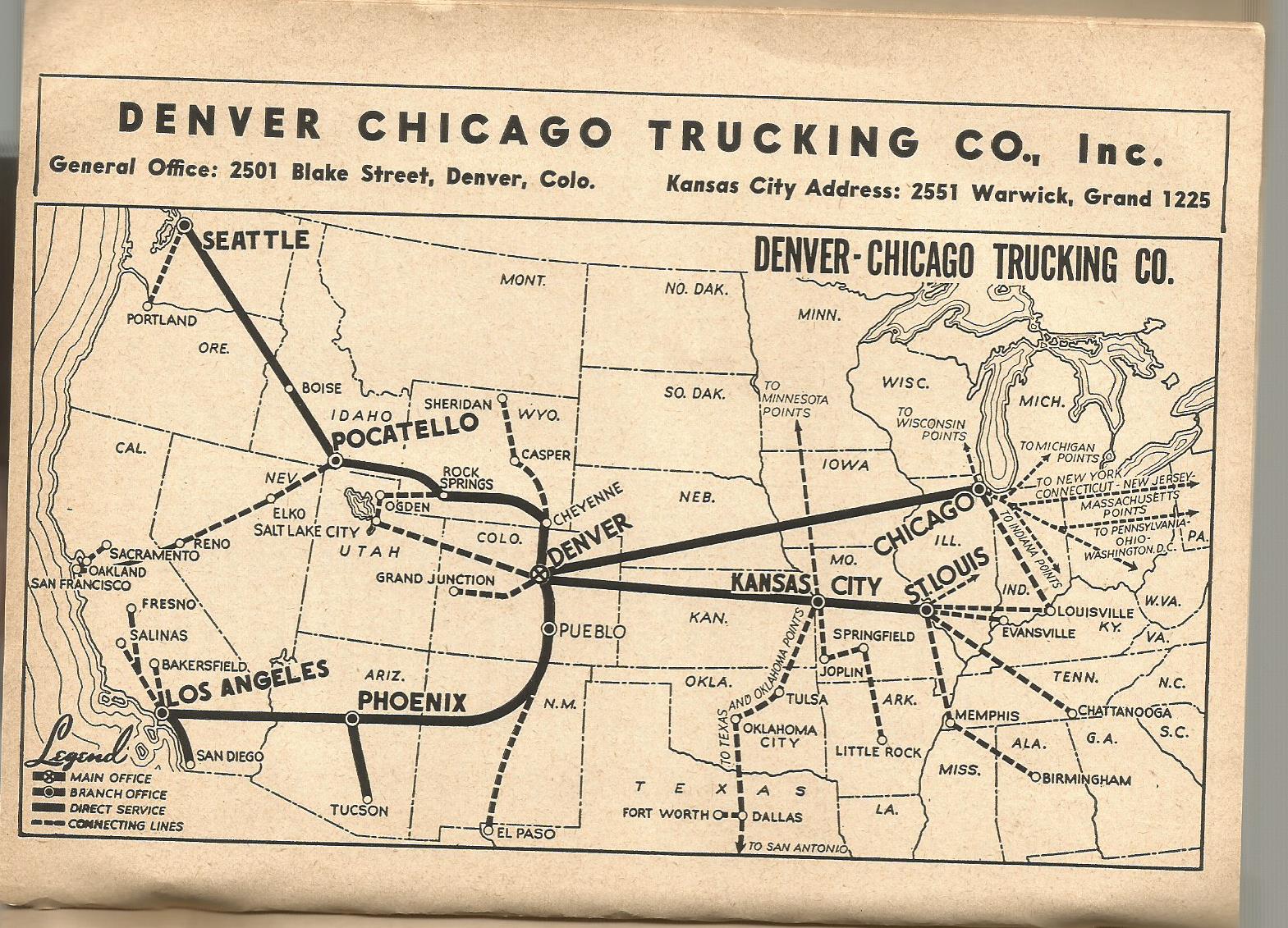 Denver-Chicago Trucking Company 1946 Route Map – lessthantruckloadhistory